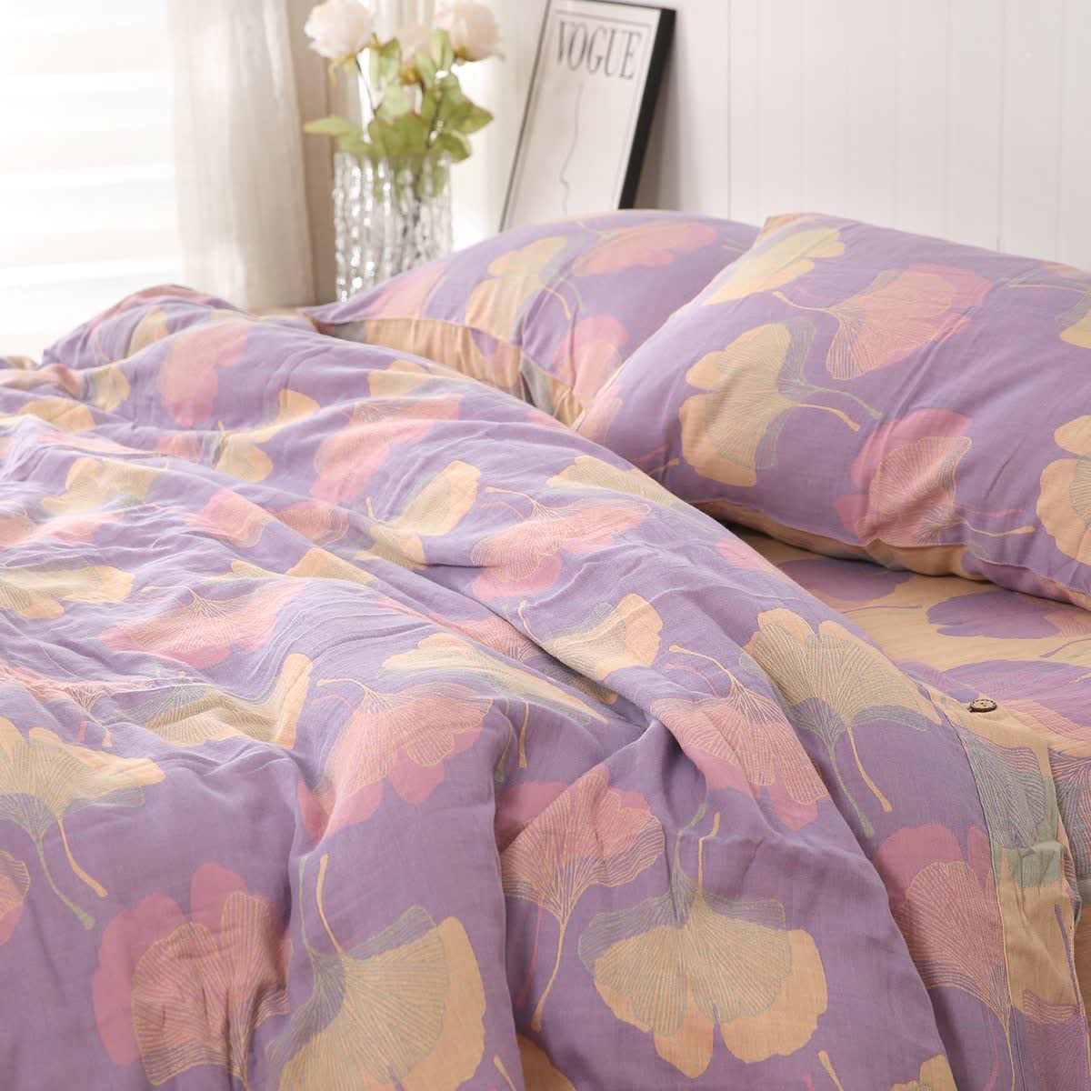 Ginkgo Leaf Cotton Reversible Bedding Set(4PCS) – au.ownkoti