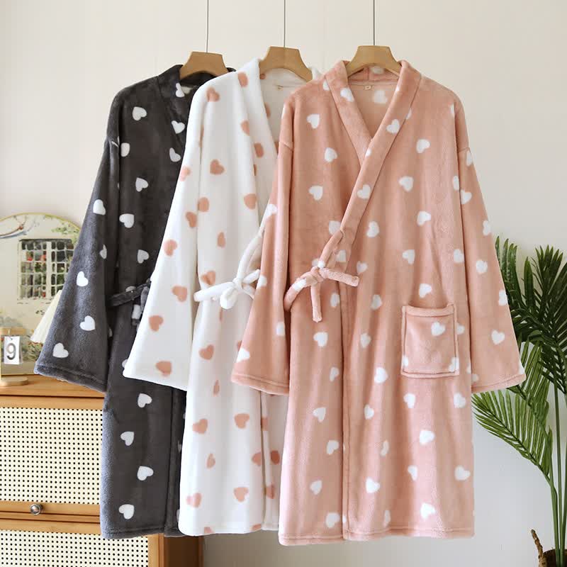 Couples Matching Heart Plush Kimono Robe – au.ownkoti